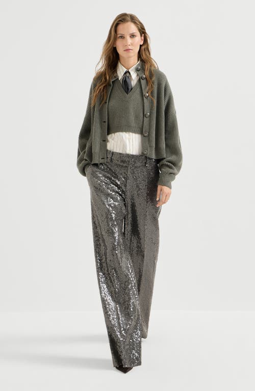 BRUNELLO CUCINELLI Brunello Cucinelli Virgin Wool Flannel Sequin Embroidered Flared Trousers